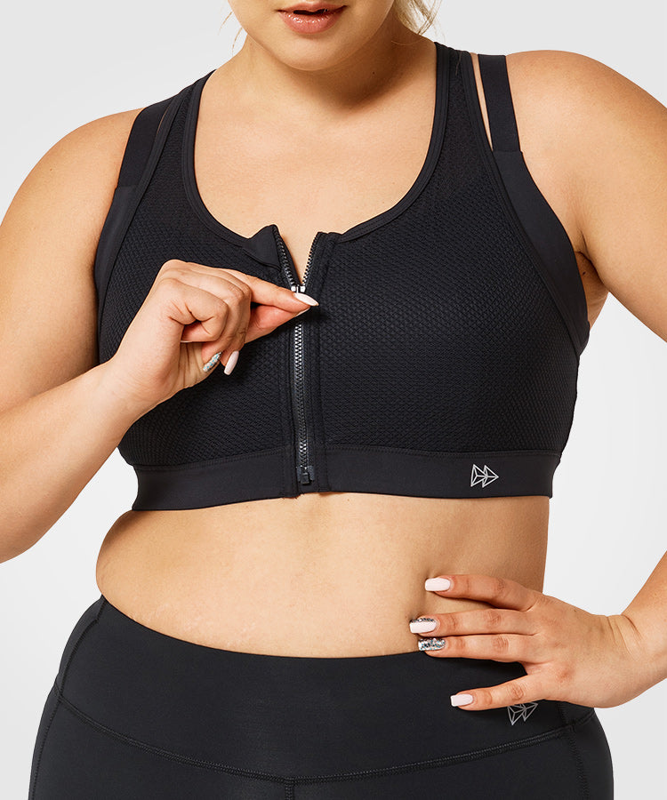Power Zip Front Racerback Padded Running Bra | Women's High Support Sp – Yvette_UK