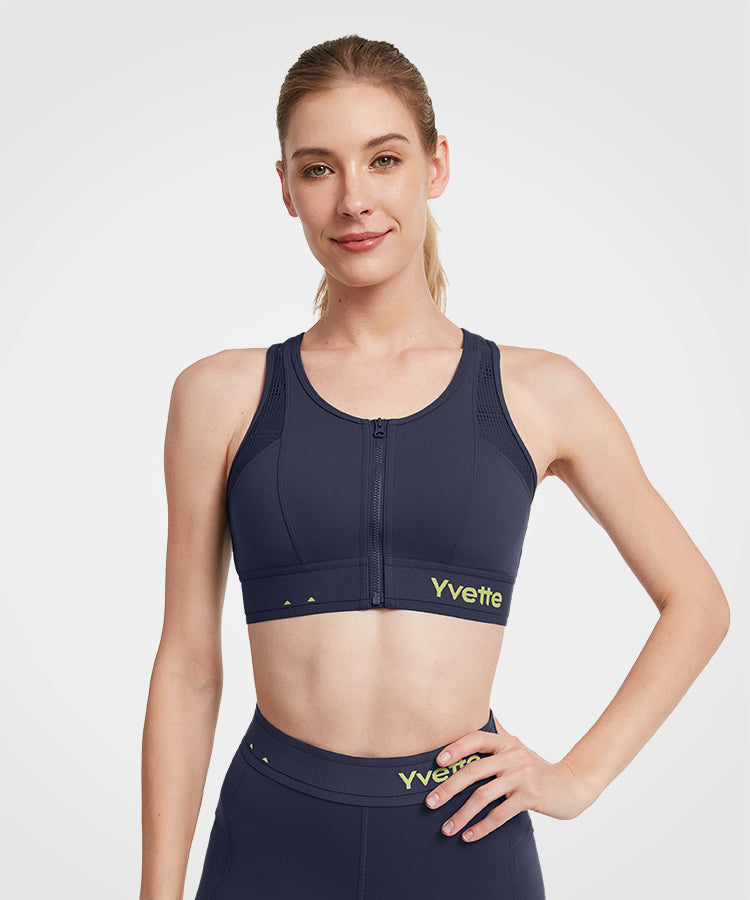 Echo Logo Mesh Zip Front Padded Running Bra | Women's High Support Spo ...