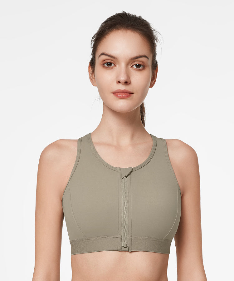 Echo Zip Front Hollow Out Padded Running Bra | Women's High Support Sp ...