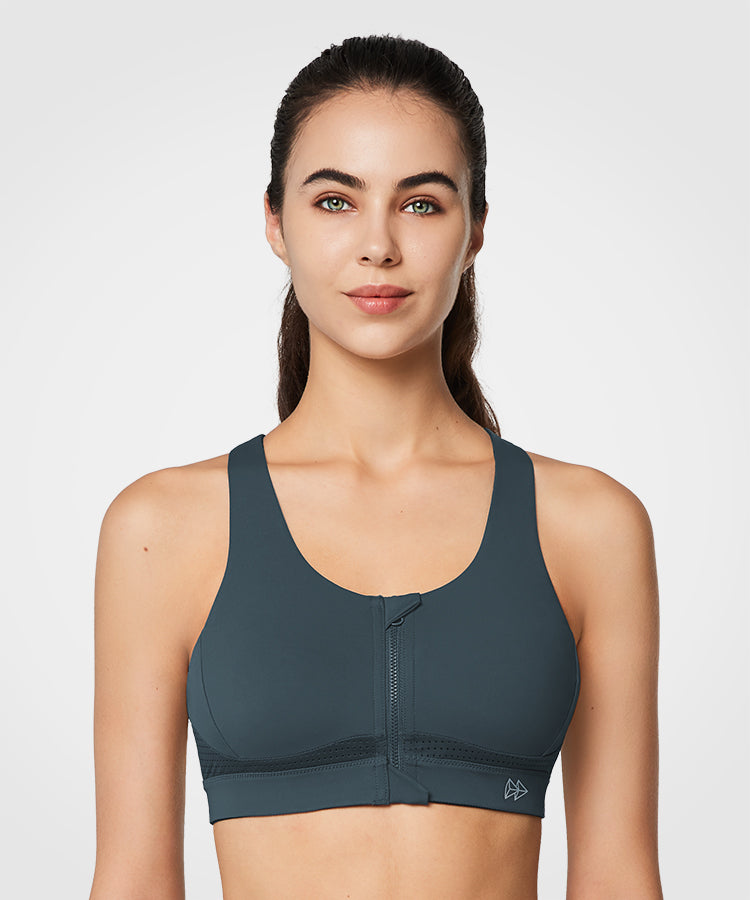 Power Zip Front Criss Cross Padded Running Bra | Women's High Support ...