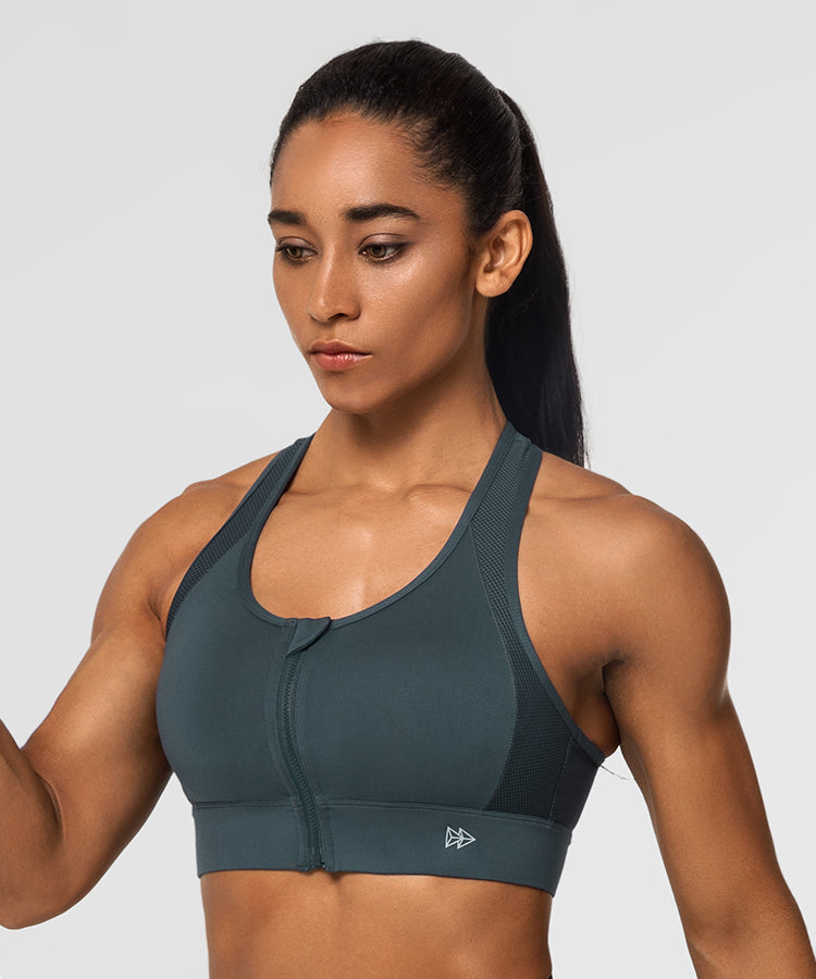 Enfold Zip Front Racerback Padded Running Bra | Women's High Support S ...